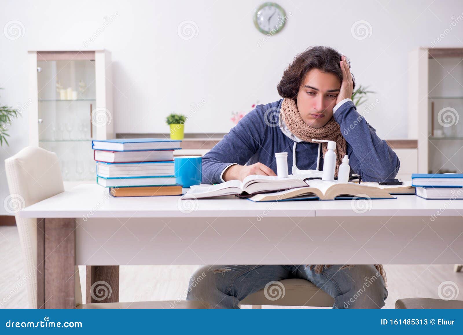 Sick Male Student Suffering at Home Stock Image - Image of exam ...
