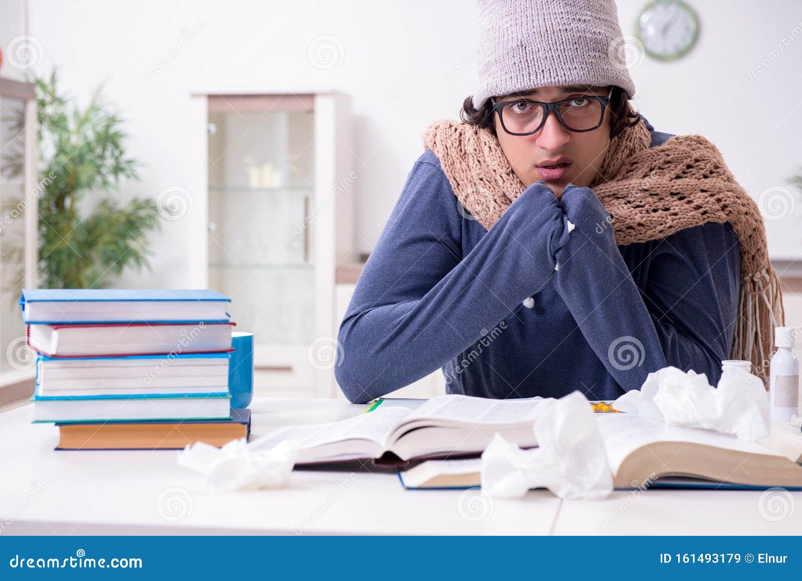 Sick Male Student Suffering at Home Stock Image - Image of nose ...
