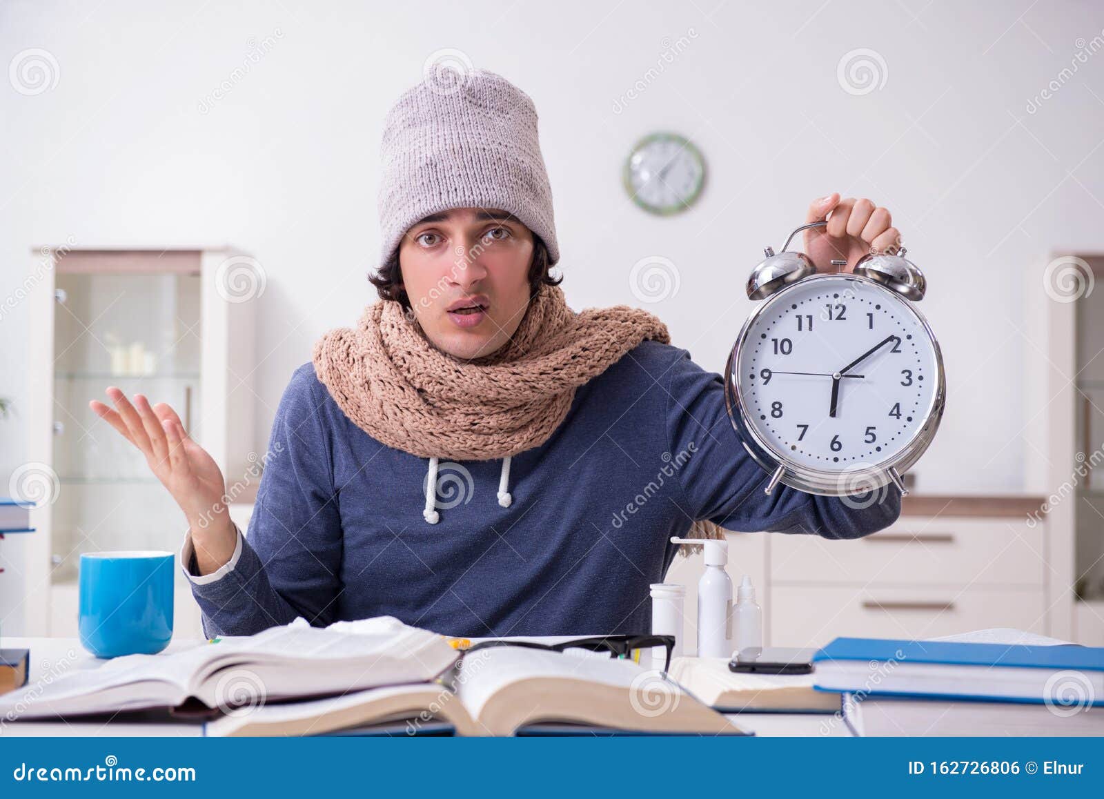 Sick Male Student Suffering at Home Stock Photo - Image of medical ...