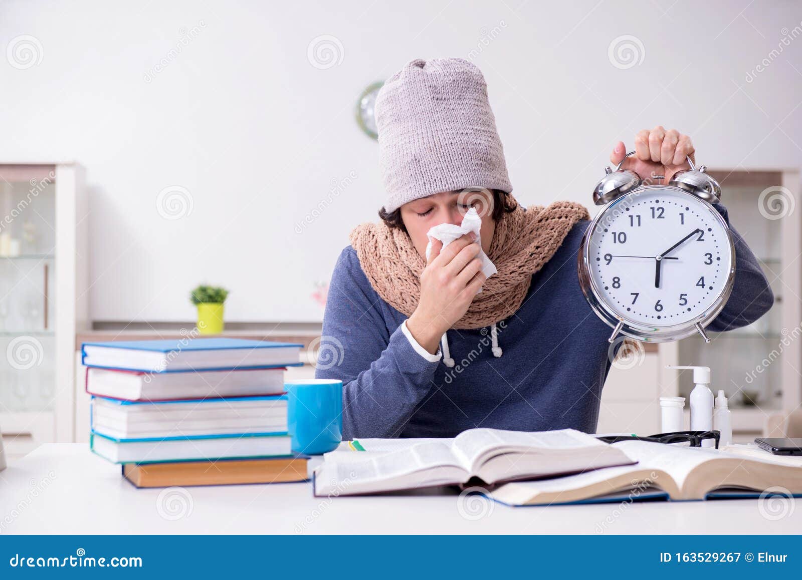 Sick Male Student Suffering at Home Stock Image - Image of education ...