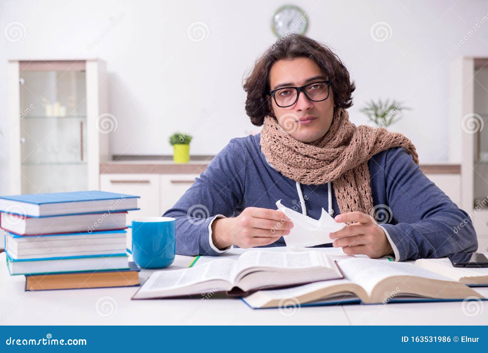 Sick Male Student Suffering at Home Stock Photo - Image of high ...