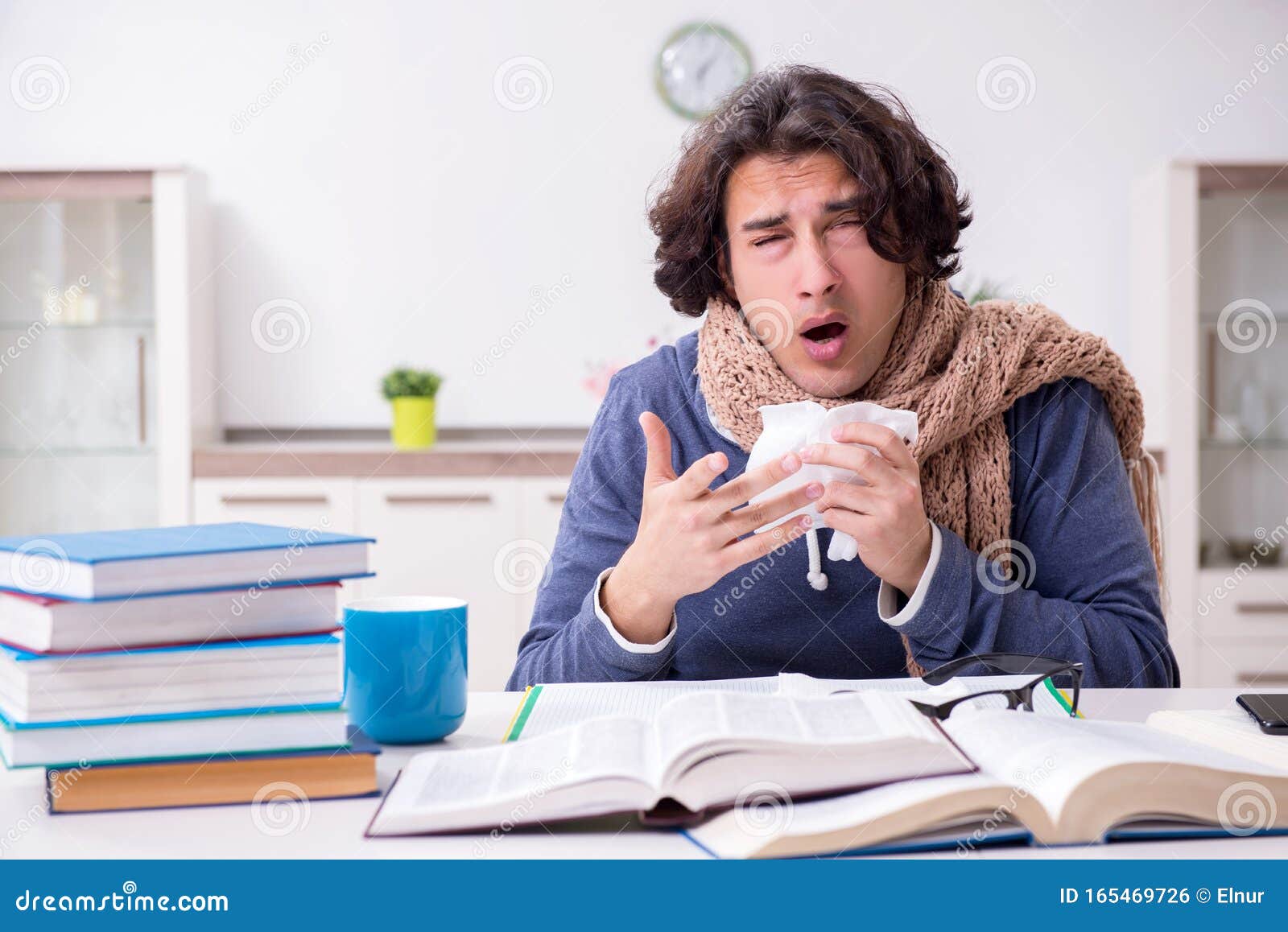 Sick Male Student Suffering at Home Stock Photo - Image of influenza ...