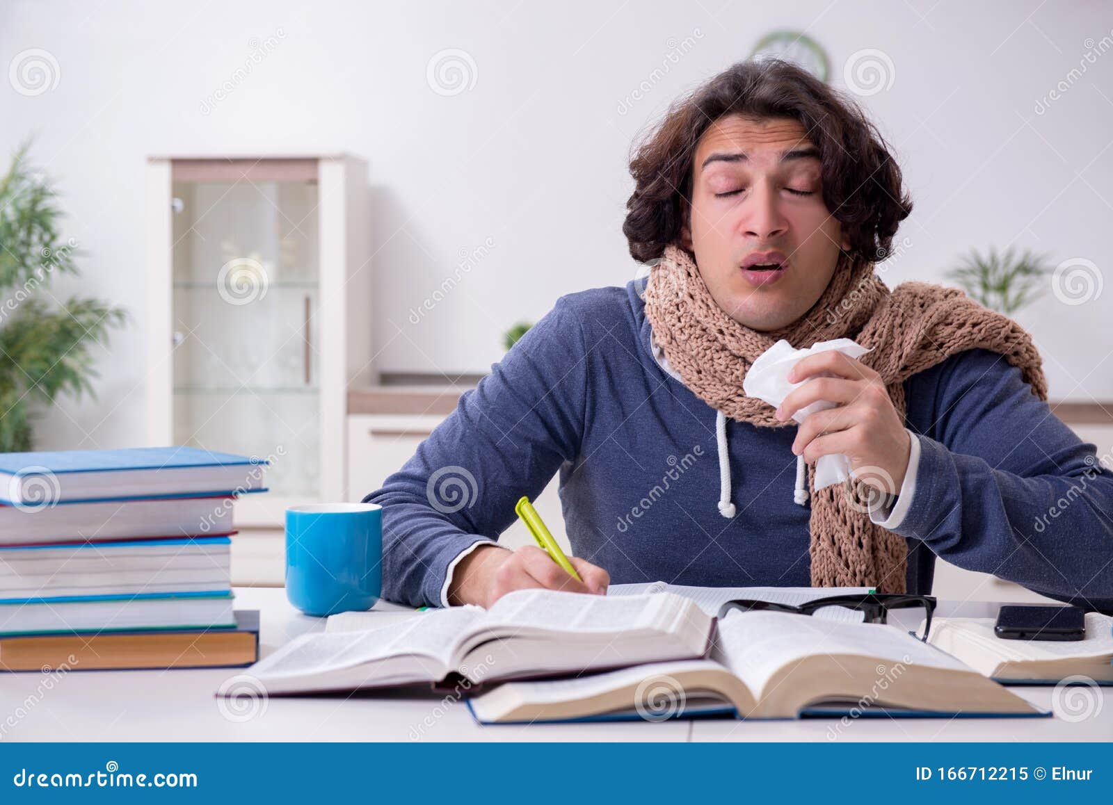 Sick Male Student Suffering at Home Stock Image - Image of home, school ...