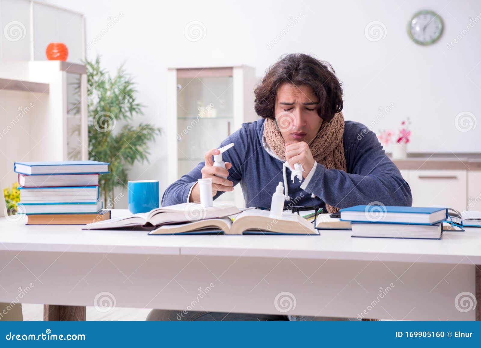 Sick Male Student Suffering at Home Stock Photo - Image of cold, exam ...