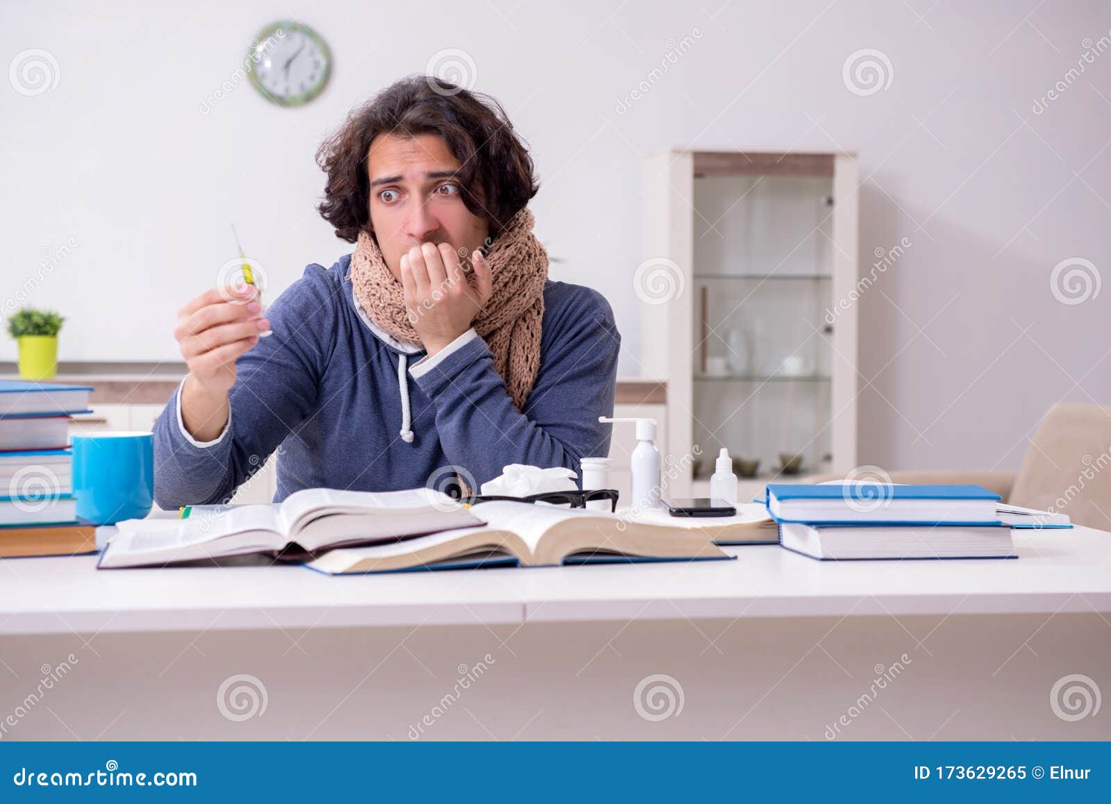 Sick Male Student Suffering at Home Stock Image - Image of medicine ...