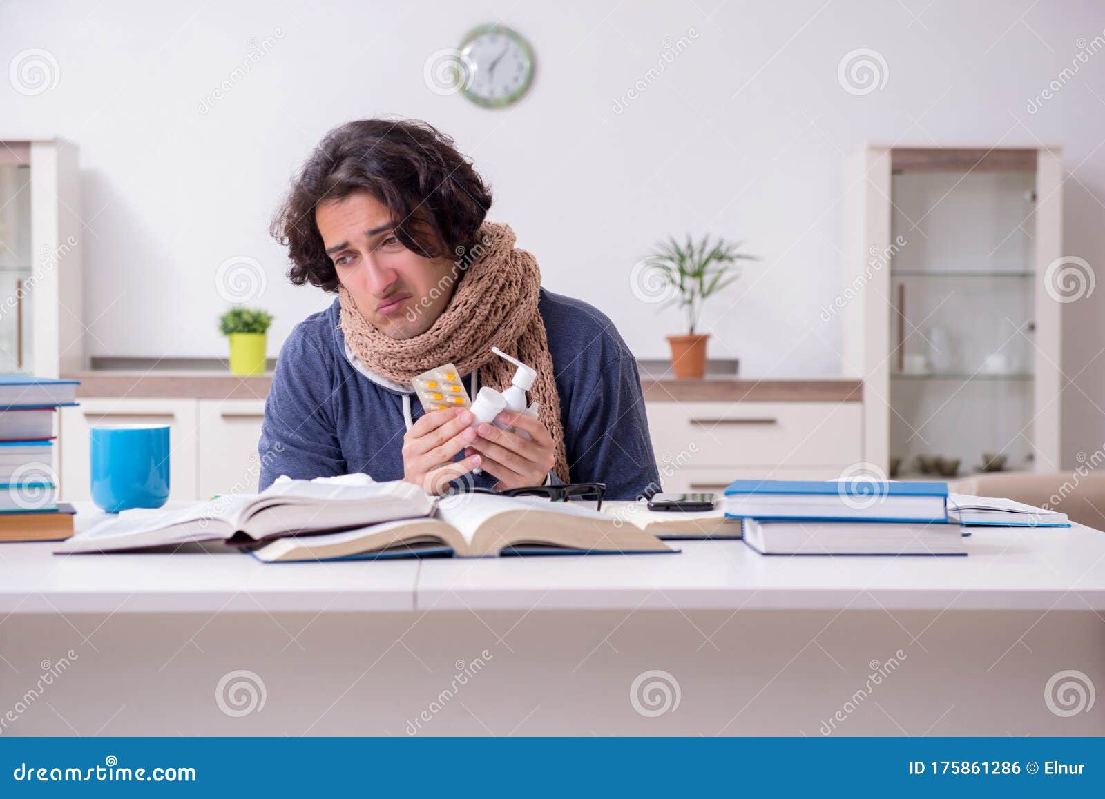 Sick Male Student Suffering at Home Stock Photo - Image of education ...