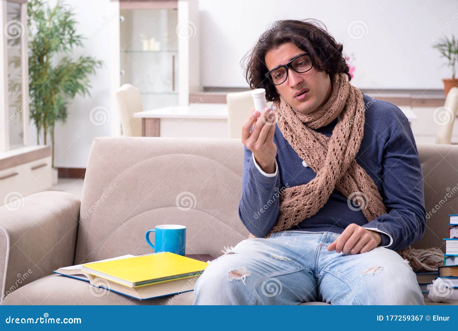 Sick Male Student Suffering at Home Stock Image - Image of high, fever ...