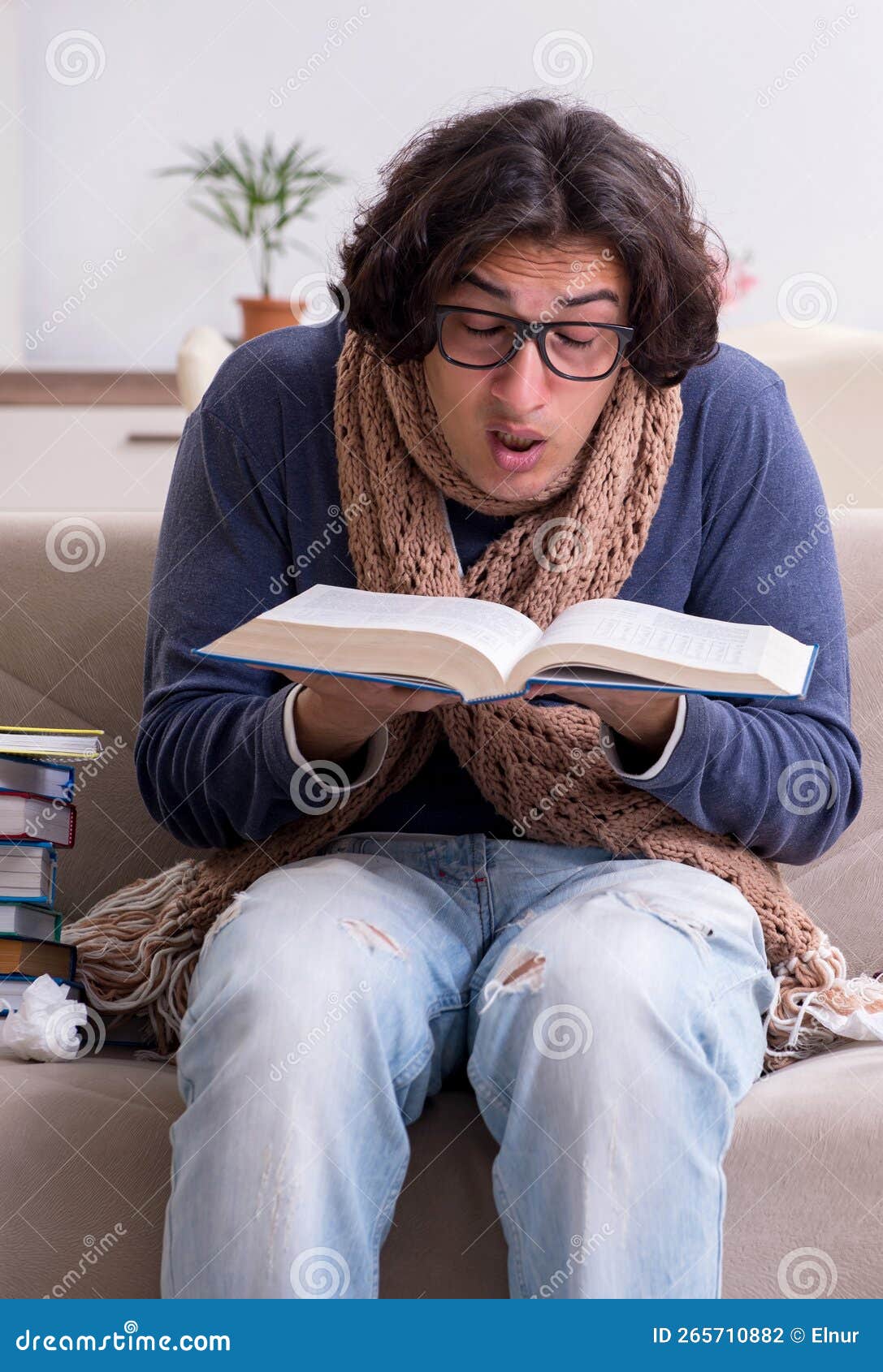 Sick Male Student Suffering at Home Stock Photo - Image of learning ...
