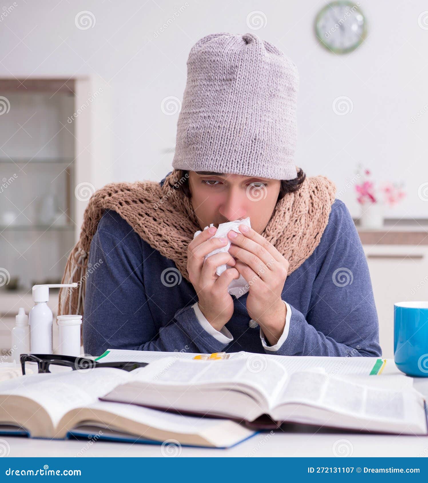 Sick Male Student Suffering at Home Stock Image - Image of cold ...