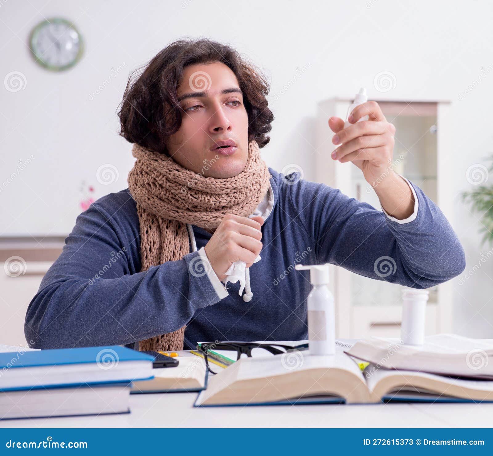 Sick Male Student Suffering at Home Stock Image - Image of drops ...