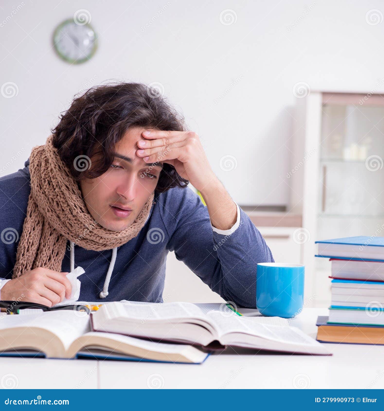 Sick Male Student Suffering at Home Stock Image - Image of cough ...