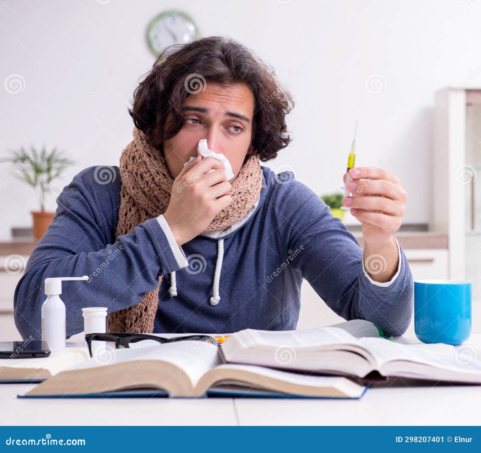 Sick Male Student Suffering at Home Stock Image - Image of medicine ...