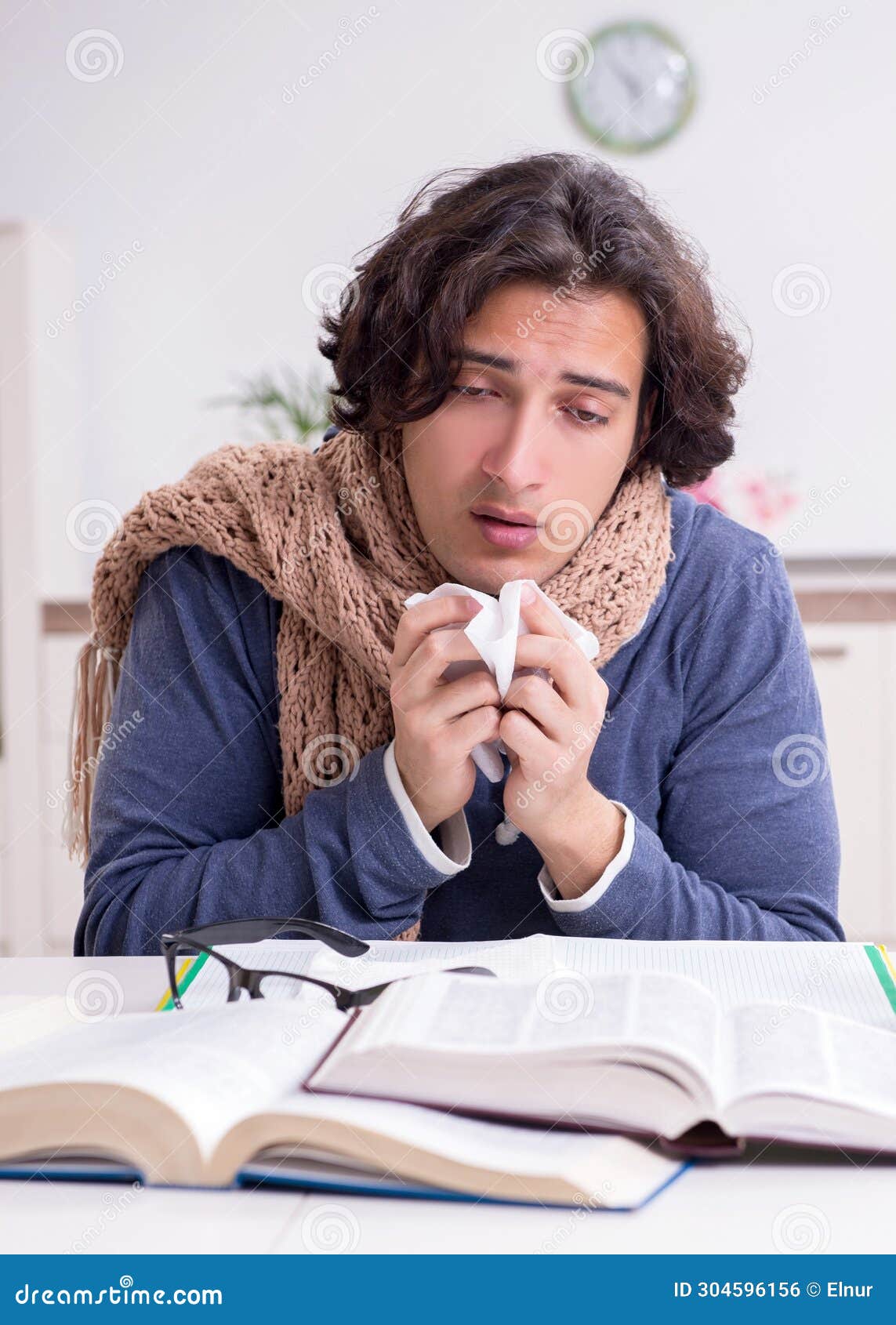 Sick Male Student Suffering at Home Stock Photo - Image of allergy ...