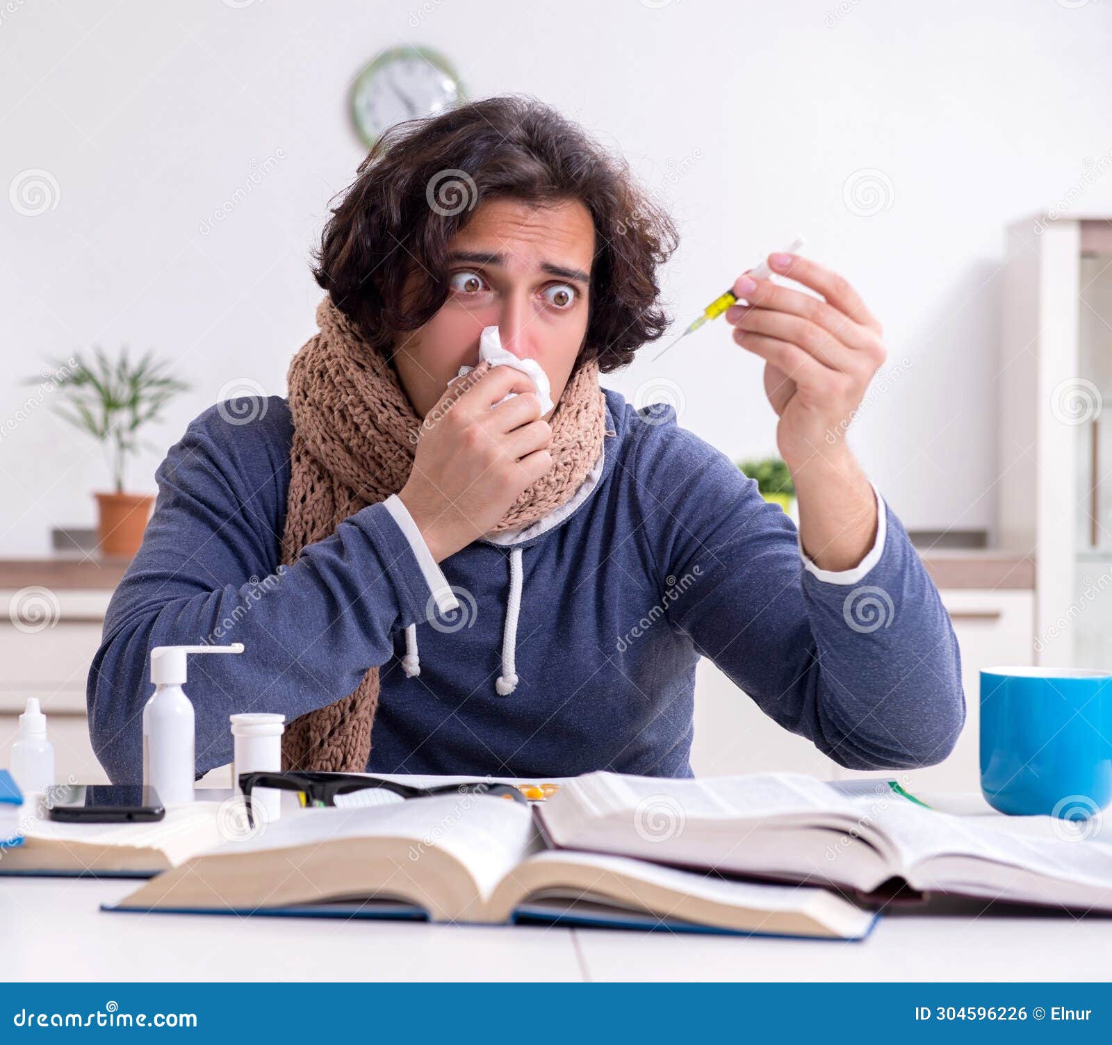 Sick Male Student Suffering at Home Stock Photo - Image of medicine ...
