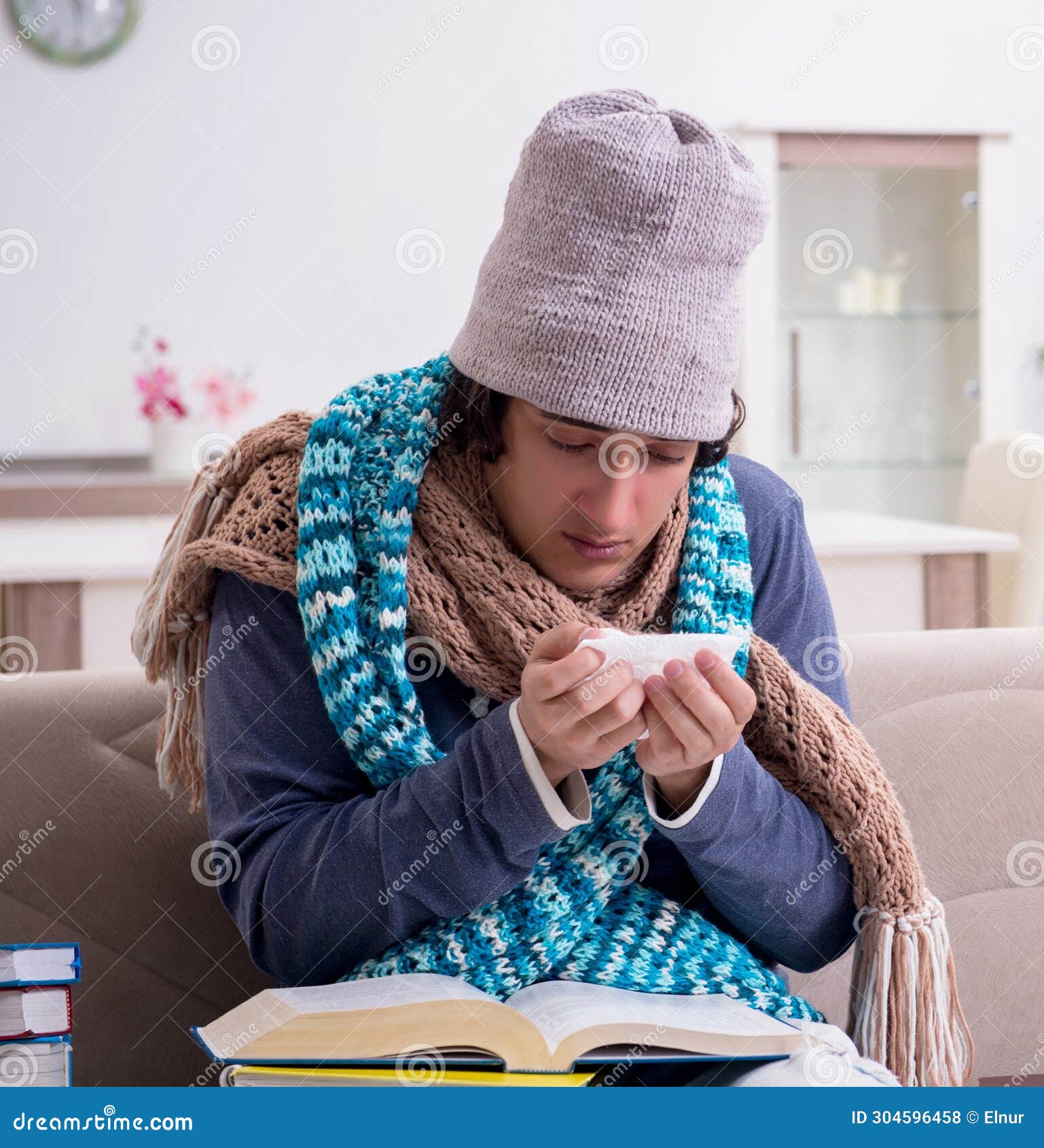 Sick Male Student Suffering at Home Stock Photo - Image of cold ...
