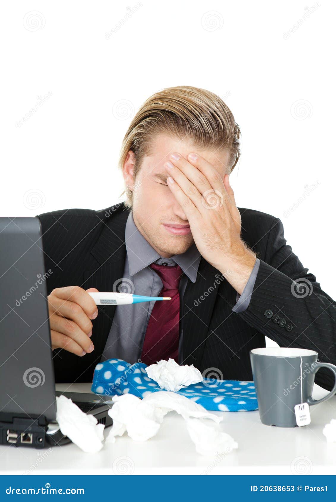 Sick man stock image. Image of allergy, office, laptop - 20638653