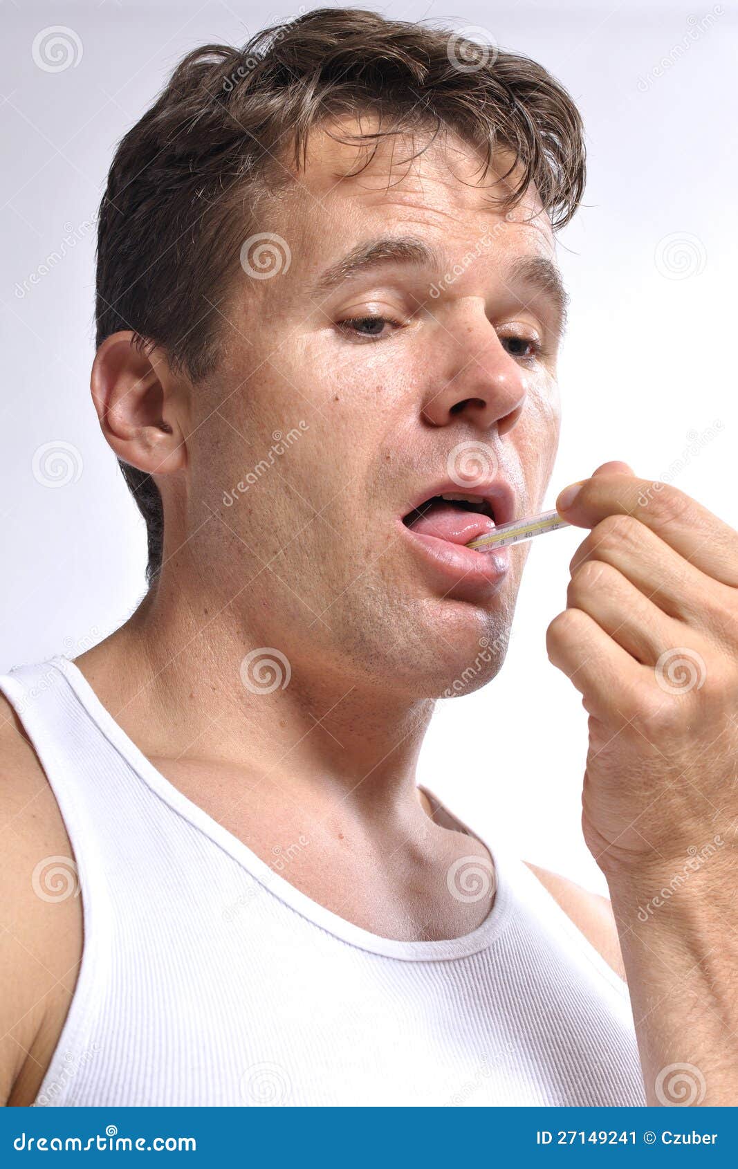 Sick man stock image. Image of thermometer, white, close - 27149241
