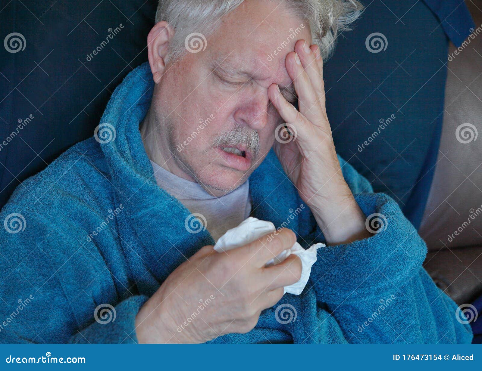 Sick Man in Bathrobe Suffers from Virus Stock Photo - Image of ...