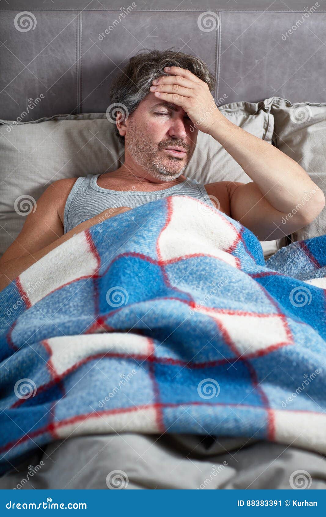 Sick man in bed stock image. Image of sick, home, house - 88383391