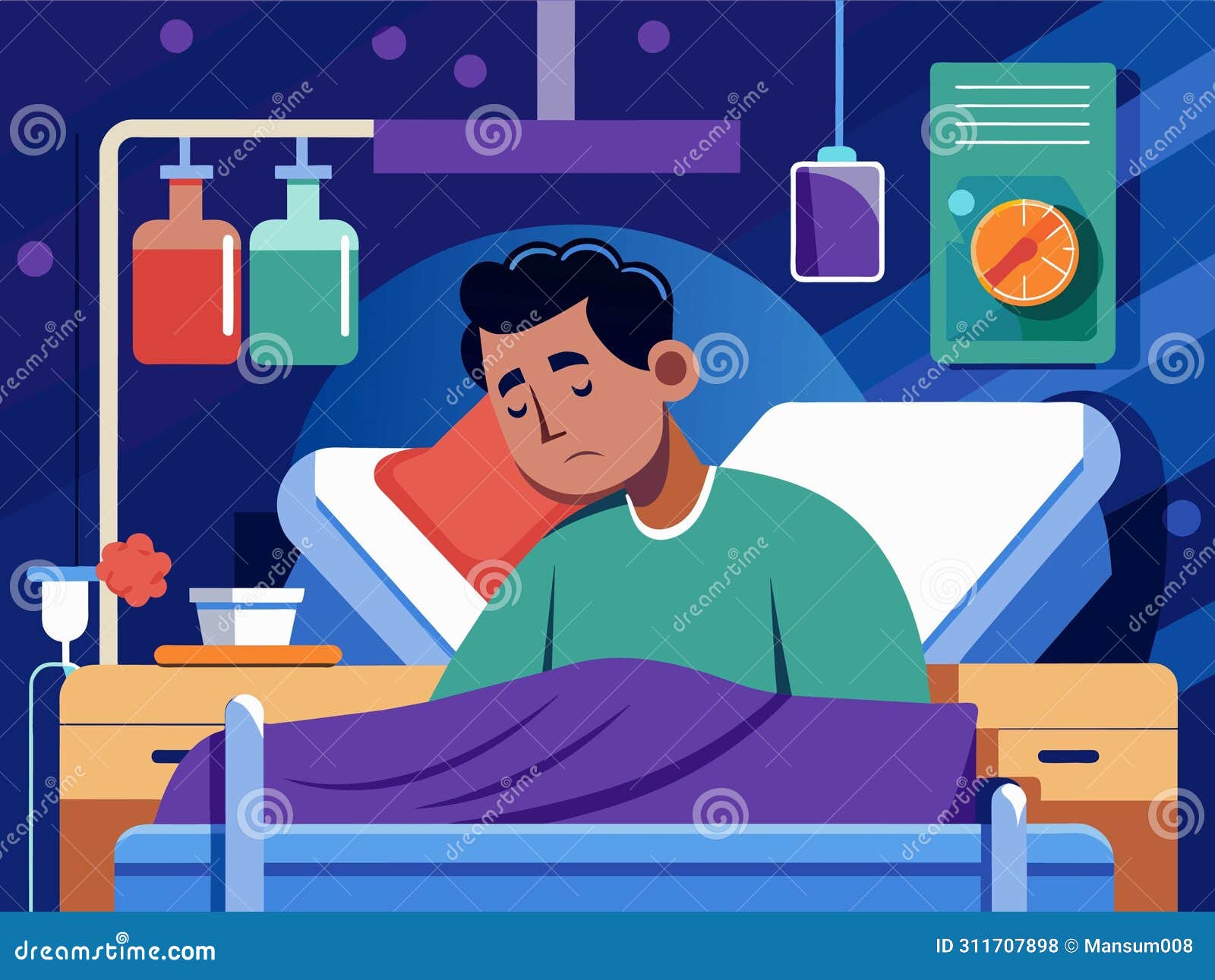 Sick Man in Bed Illustration Design Stock Illustration - Illustration ...