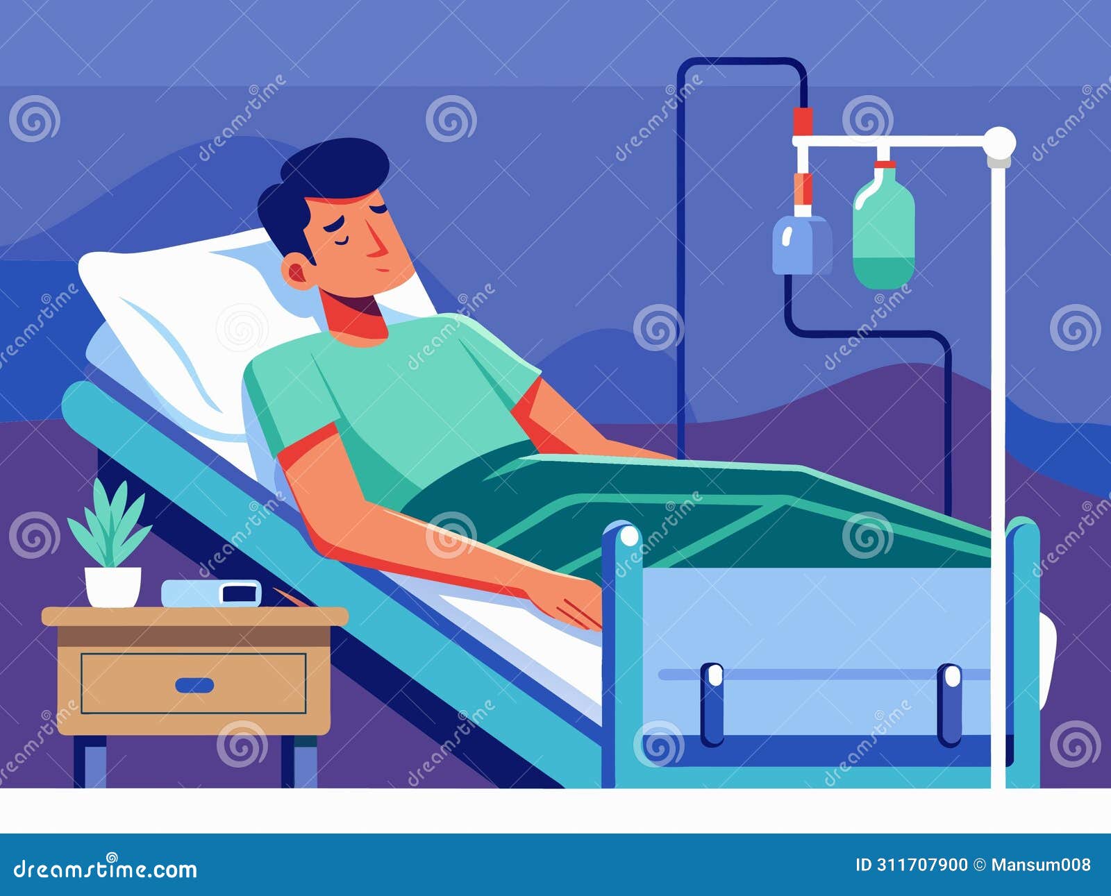 Sick Man in Bed Illustration Design Stock Illustration - Illustration ...