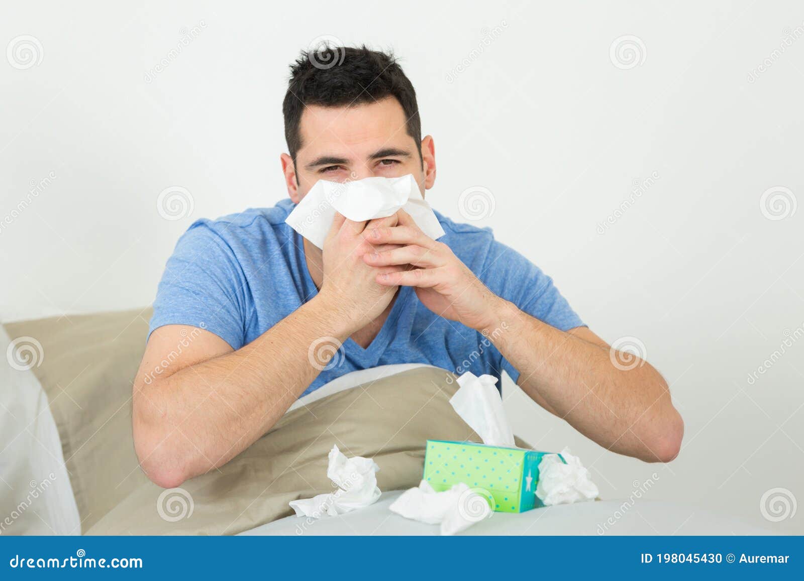 Sick man on bed stock photo. Image of caucasian, face - 198045430