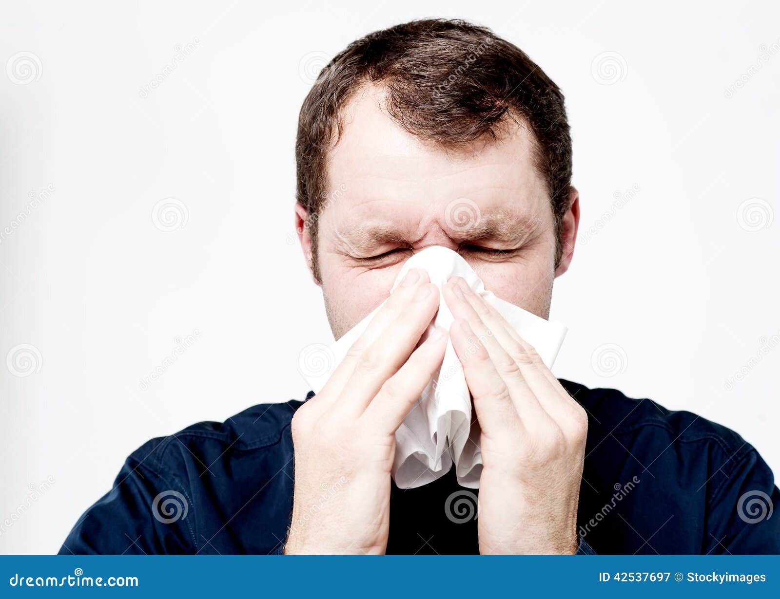 Sick man blowing his nose stock image. Image of allergy - 42537697