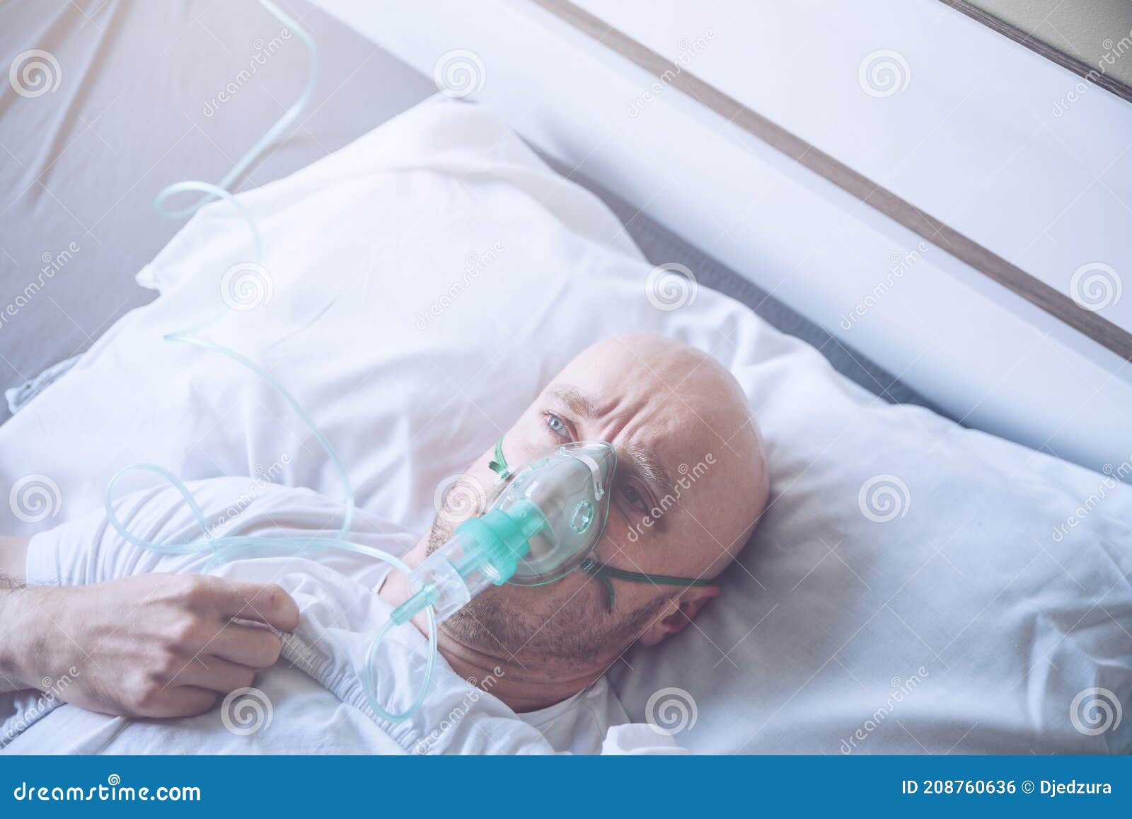 Sick Man with Breathing Problem with Oxygen Mask or Ventilato Stock ...