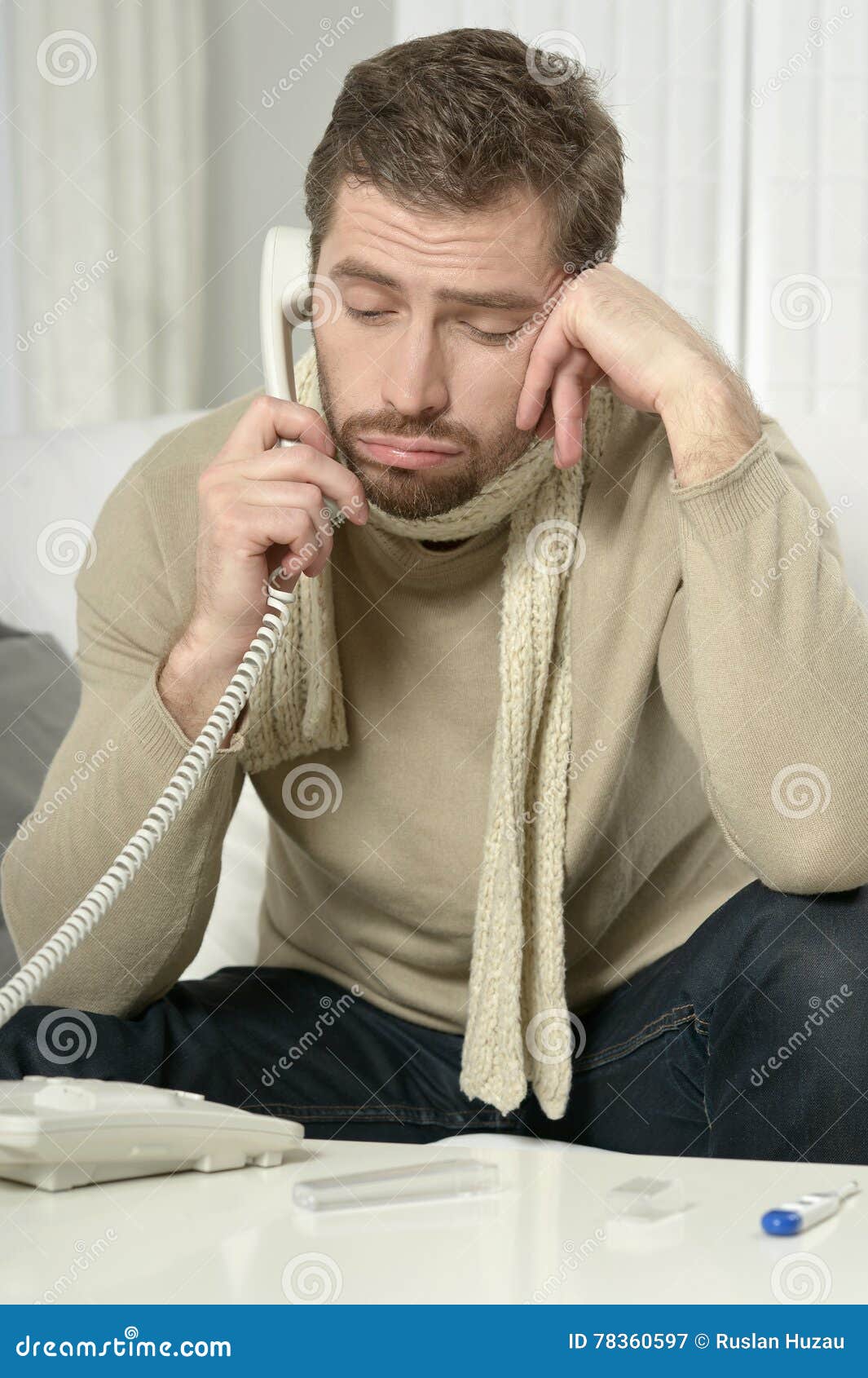 Sick Man Calling His Doctor Stock Image - Image of european, ache: 78360597