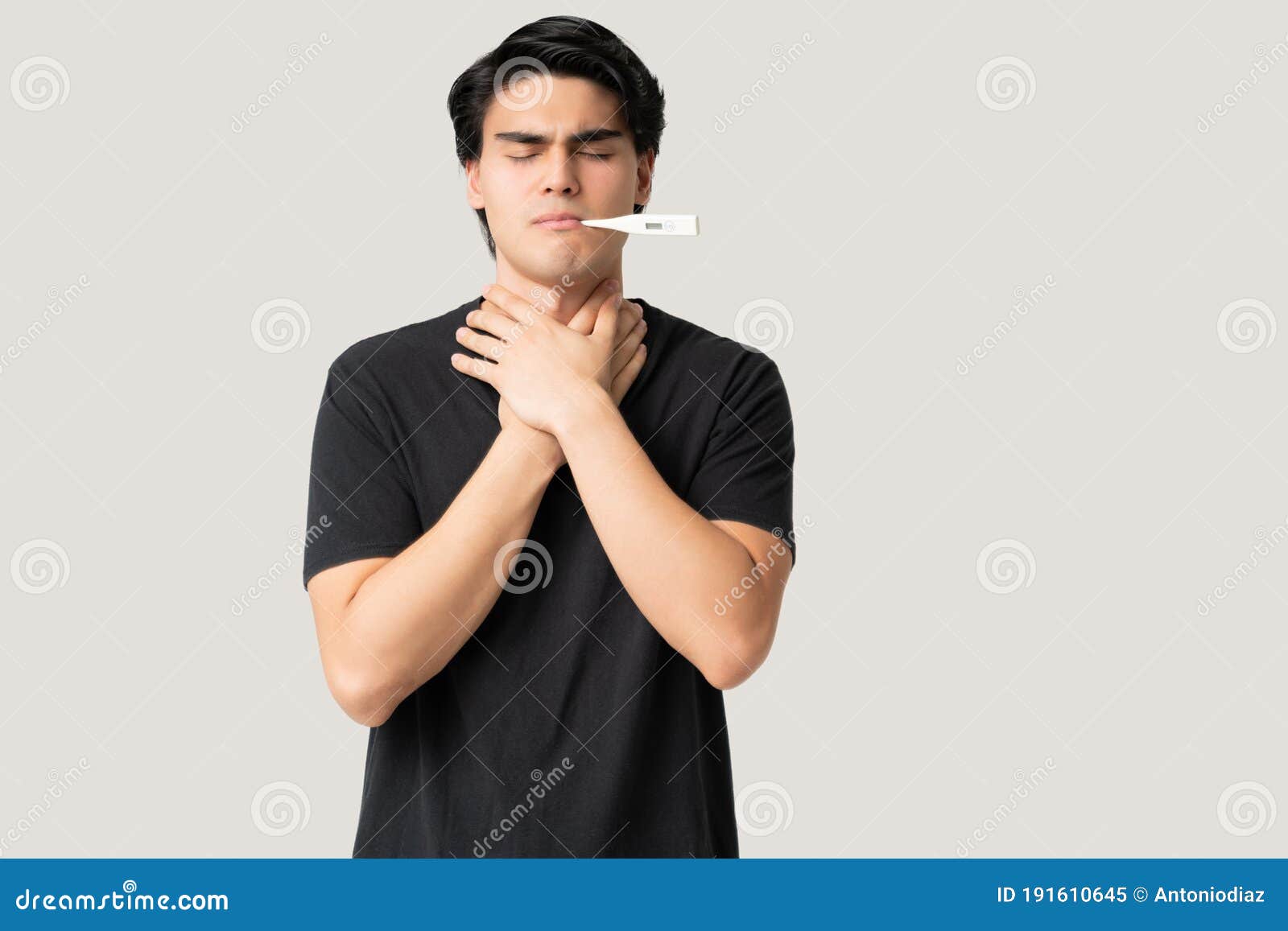 Sick Man Checking Temperature with Thermometer Stock Image - Image of ...