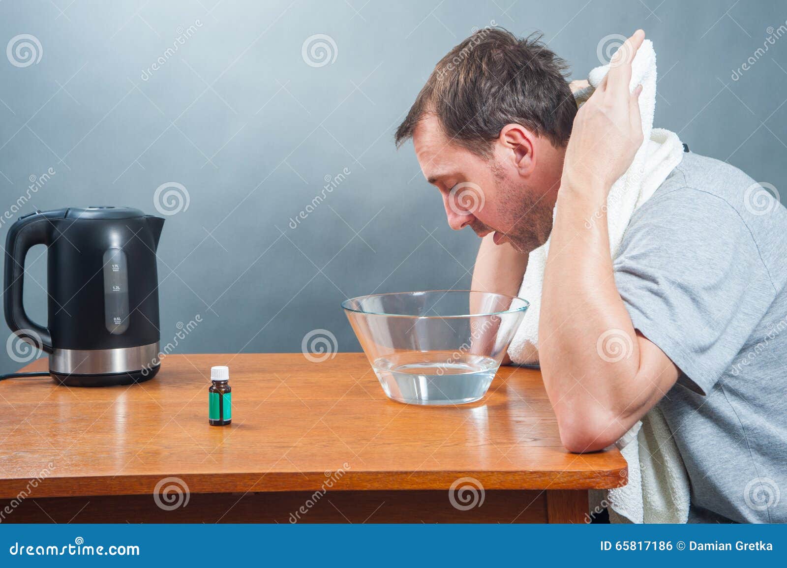 Sick man stock photo. Image of respiratory, mask, kettle - 65817186