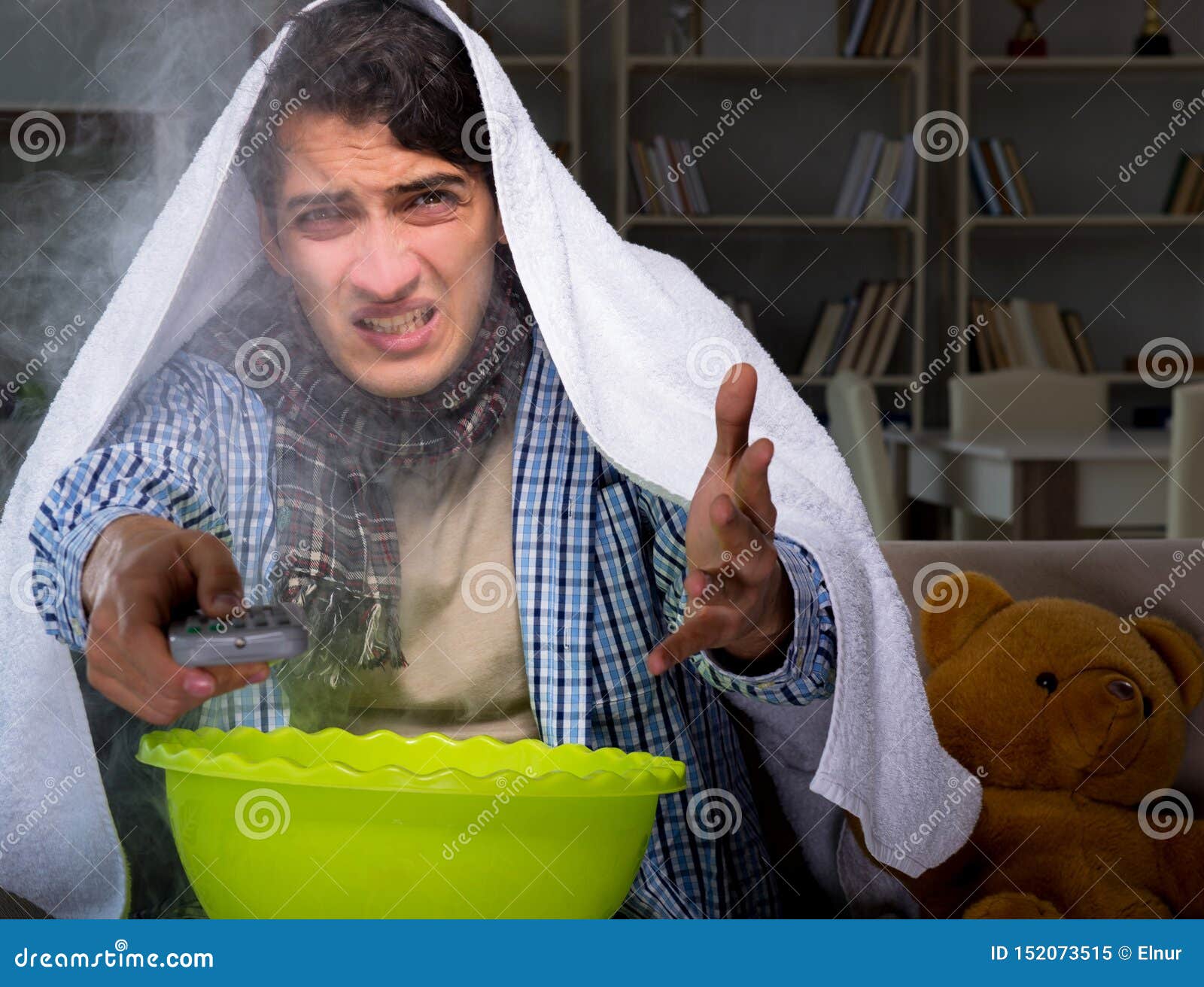 Sick Man Doing Inhalation at Night in Home Stock Image - Image of ...