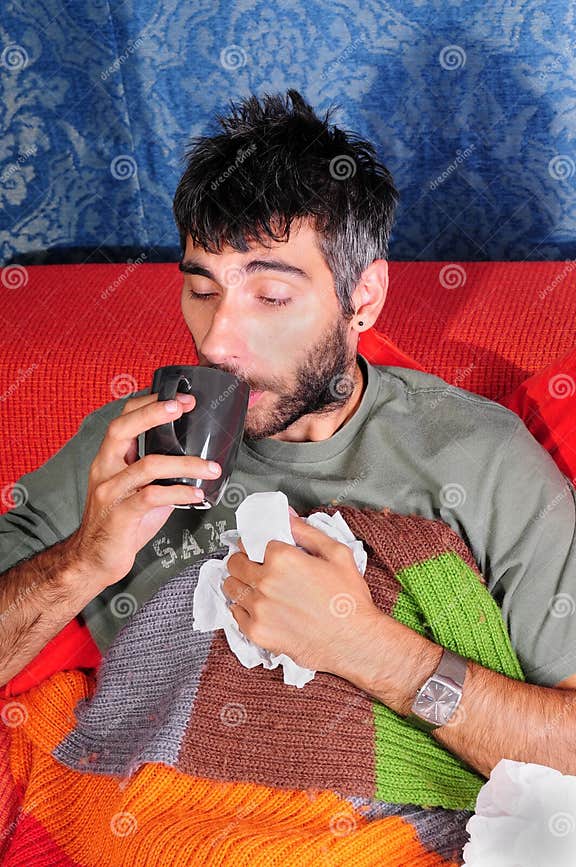 Sick Man Drinking from a Mug Stock Image - Image of healthcare, medical ...