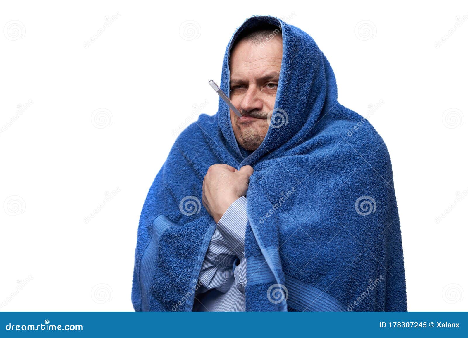 Sick man with fever stock image. Image of covered, infectious - 178307245