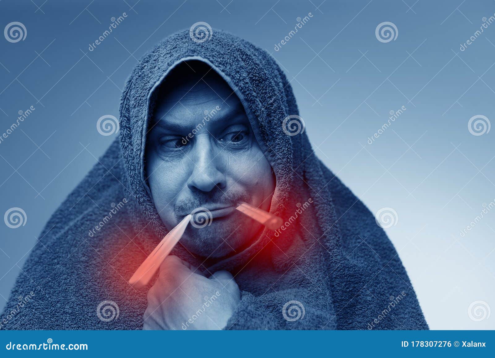 Sick man with fever stock photo. Image of concept, coronavirus - 178307276