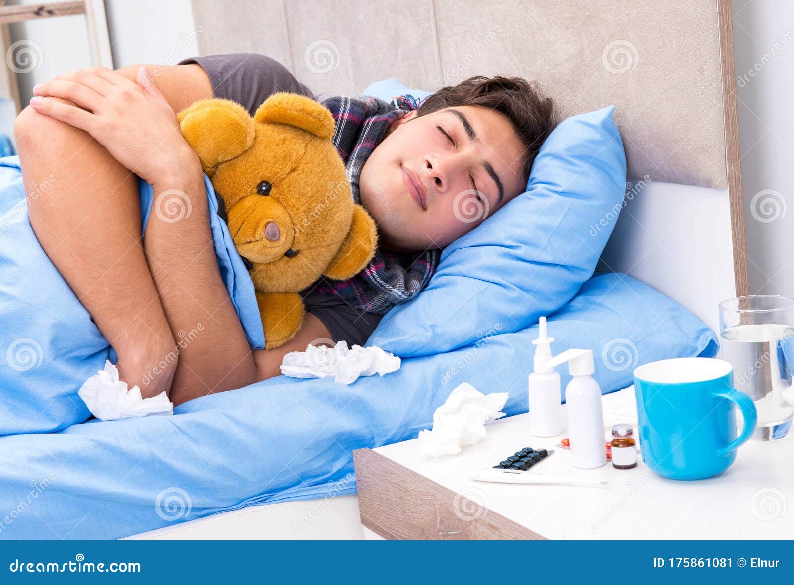 Sick Man with Flu Lying in the Bed Stock Image - Image of illness ...