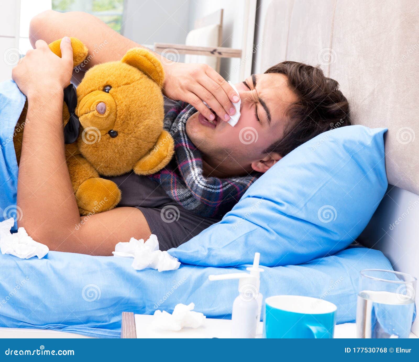 Sick Man with Flu Lying in the Bed Stock Photo - Image of infection ...