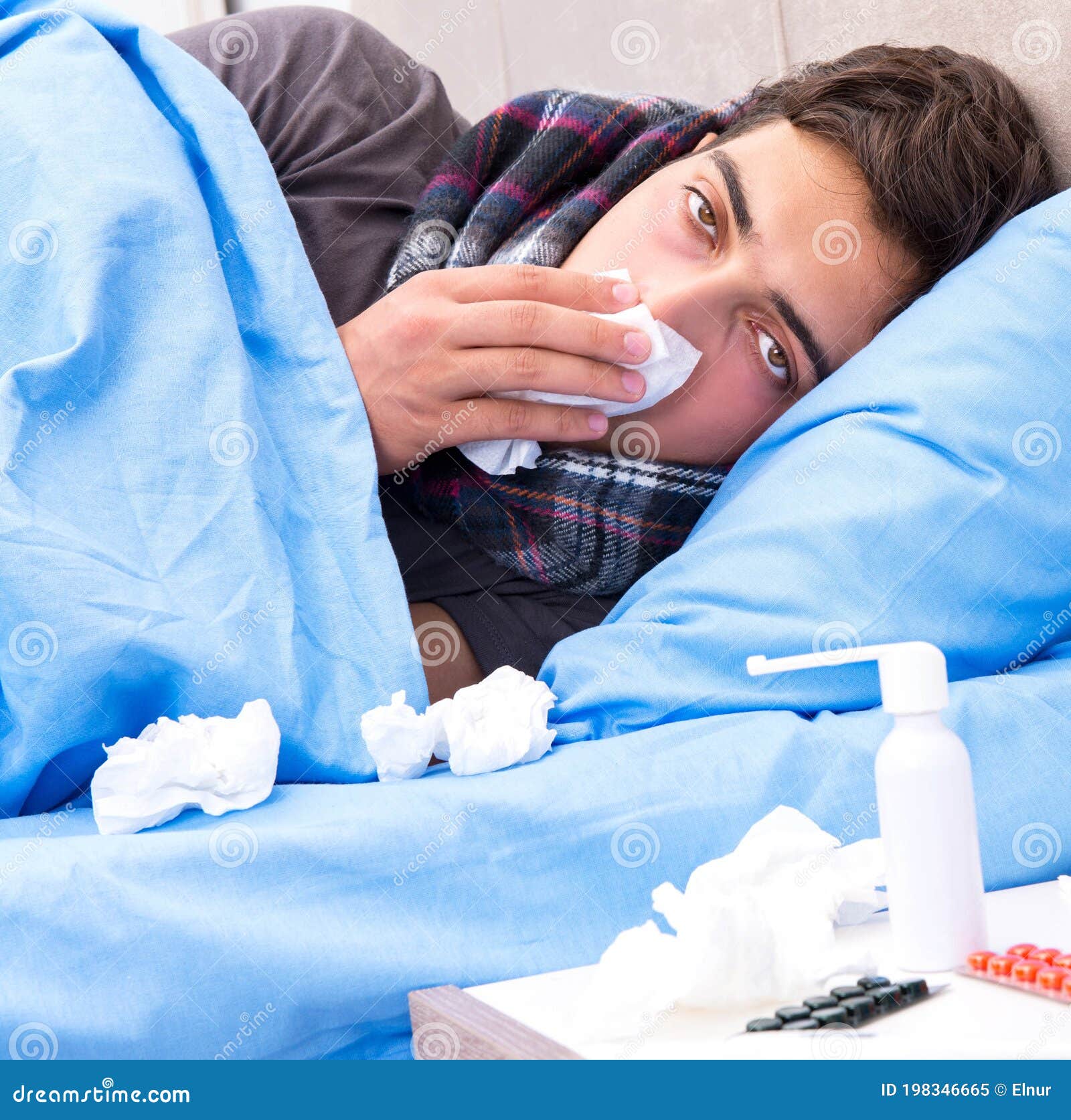 Sick Man with Flu Lying in the Bed Stock Image - Image of care, cold ...
