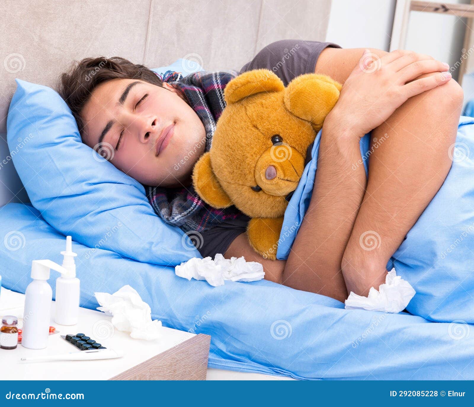 Sick Man with Flu Lying in the Bed Stock Photo - Image of handsome ...