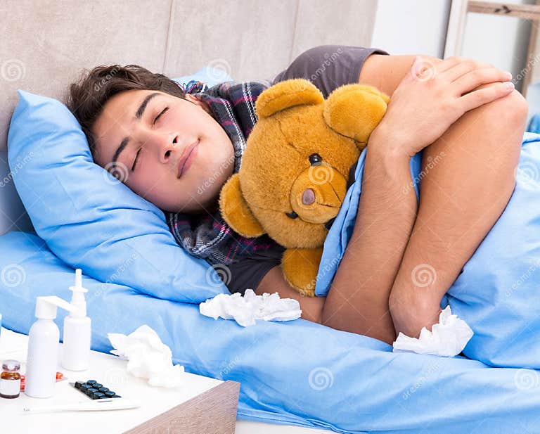 Sick Man with Flu Lying in the Bed Stock Photo - Image of handsome ...