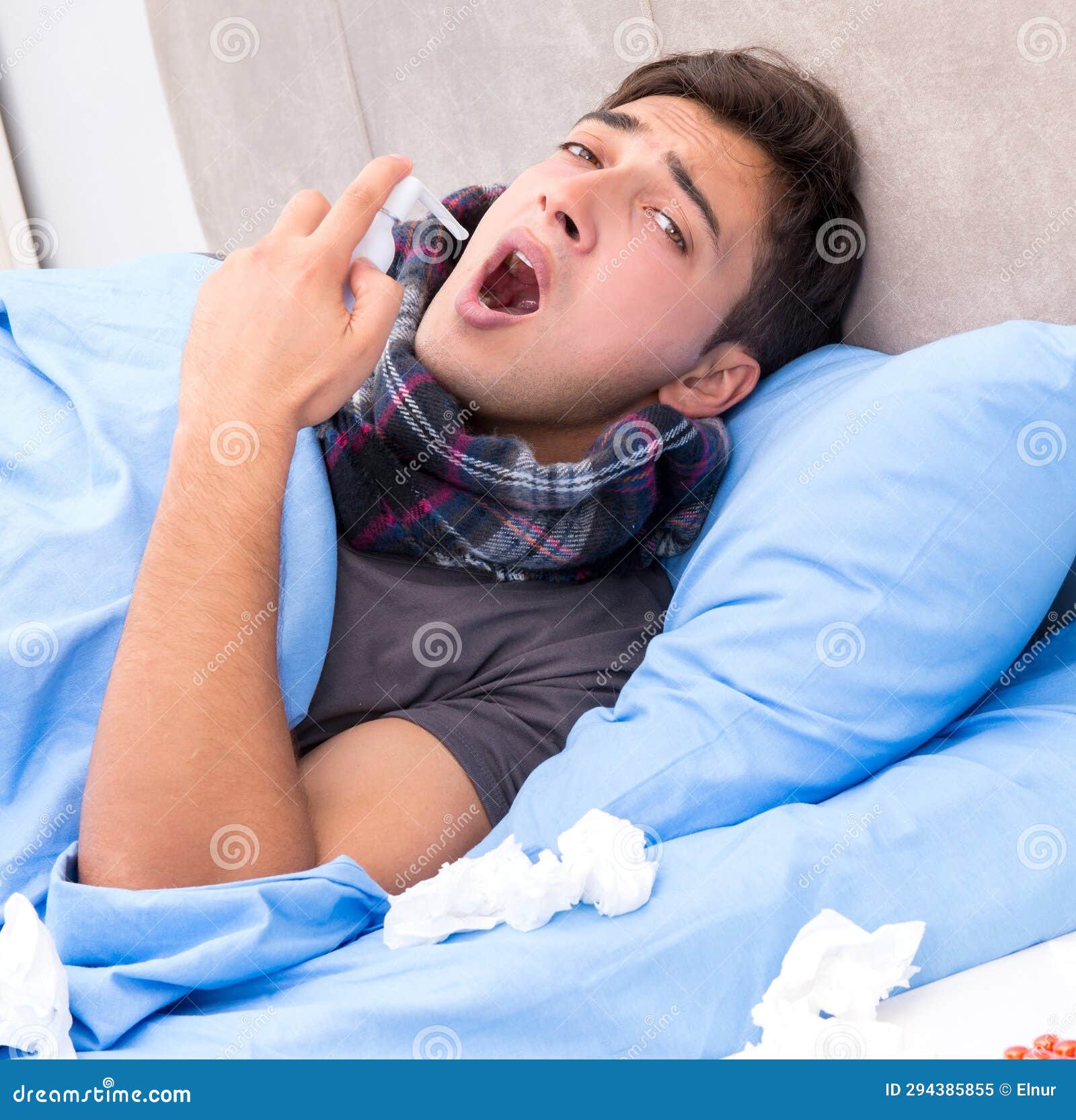Sick Man with Flu Lying in the Bed Stock Image - Image of illness ...