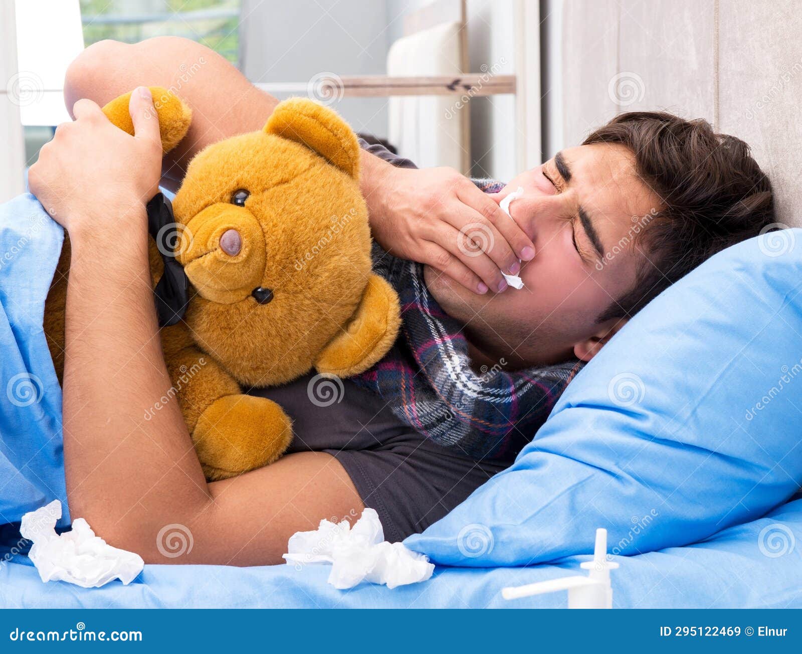 Sick Man with Flu Lying in the Bed Stock Image - Image of lifestyle ...