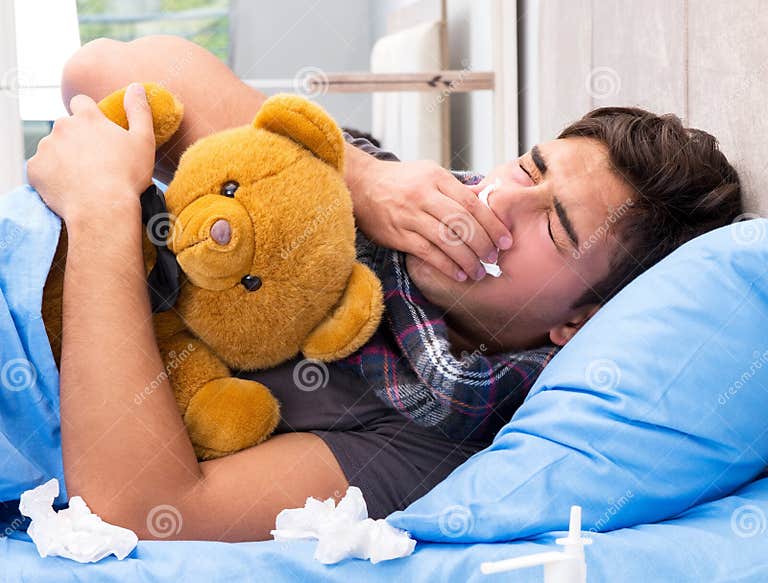 Sick Man with Flu Lying in the Bed Stock Image - Image of lifestyle ...