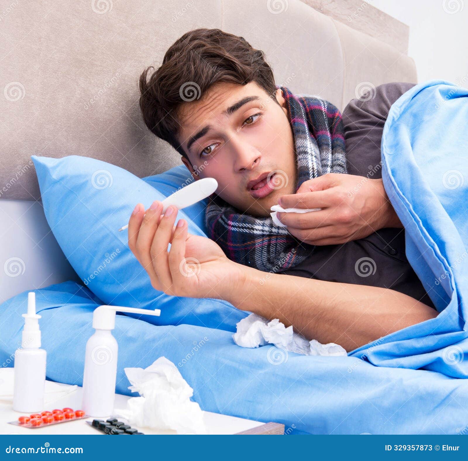 Sick Man with Flu Lying in the Bed Stock Image - Image of lying, house ...