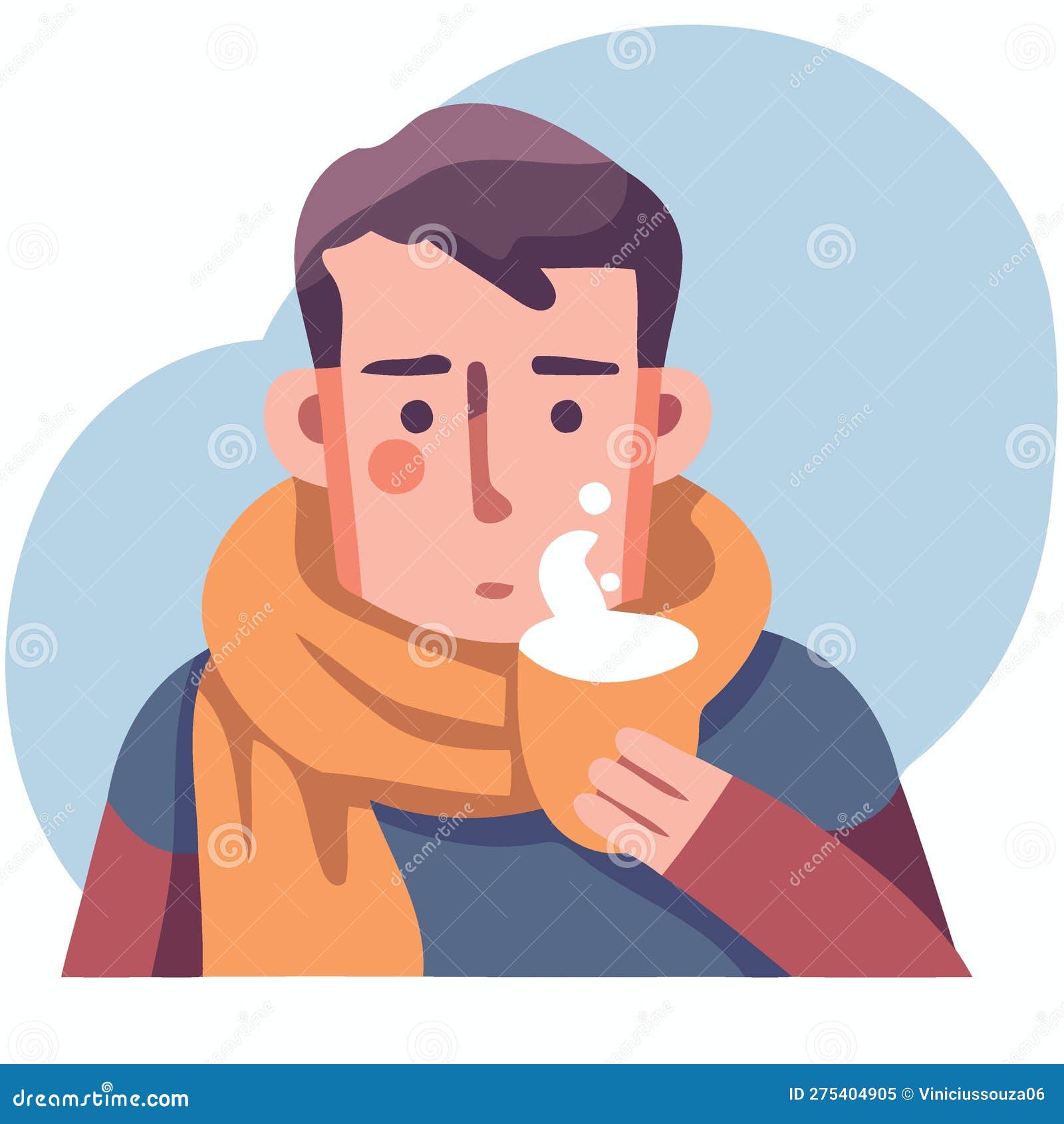 Sick Man with Flu with Scarf and Cup Stock Vector - Illustration of ...