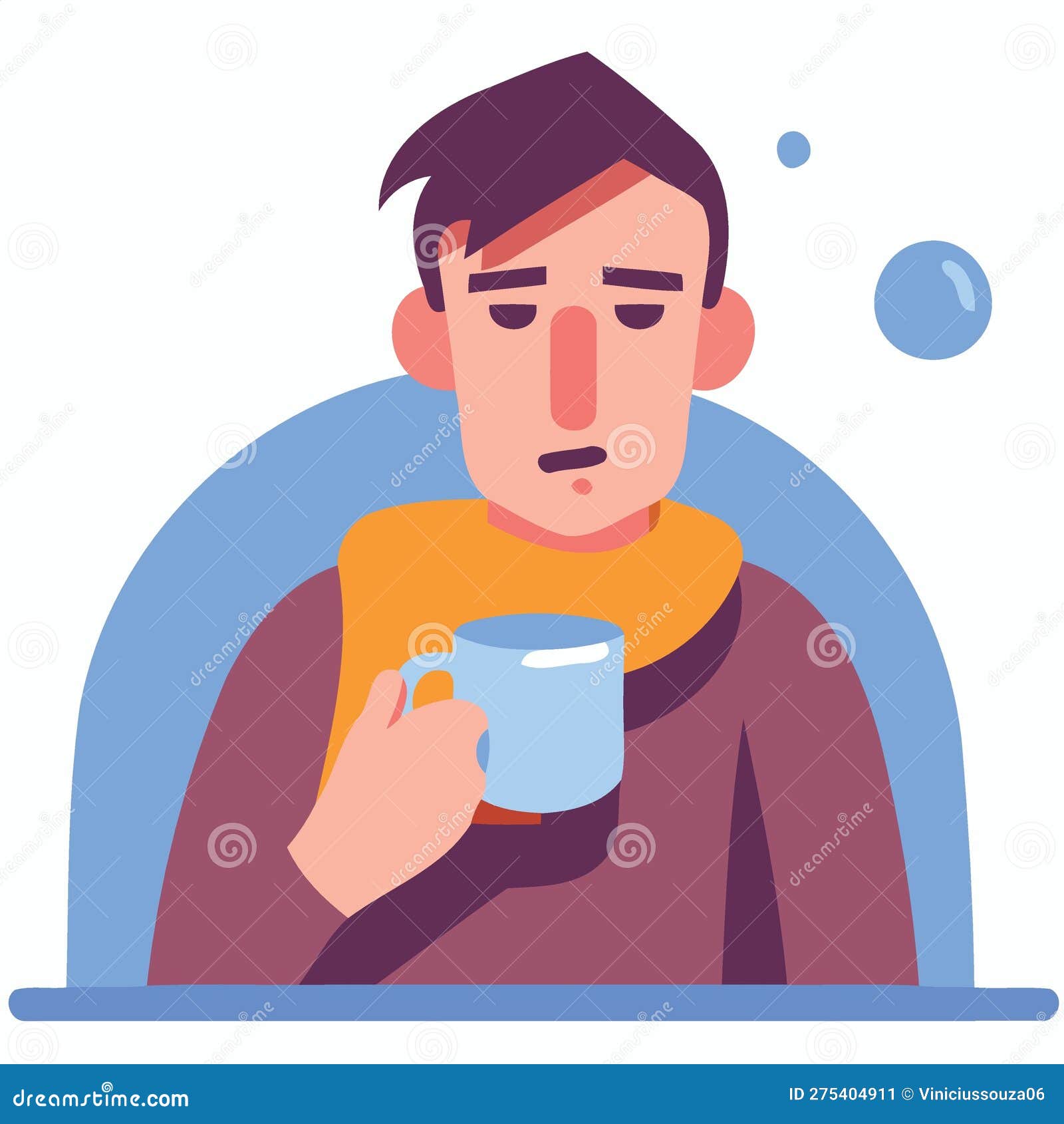 Sick Man with Flu with Scarf and Cup Stock Vector - Illustration of ...