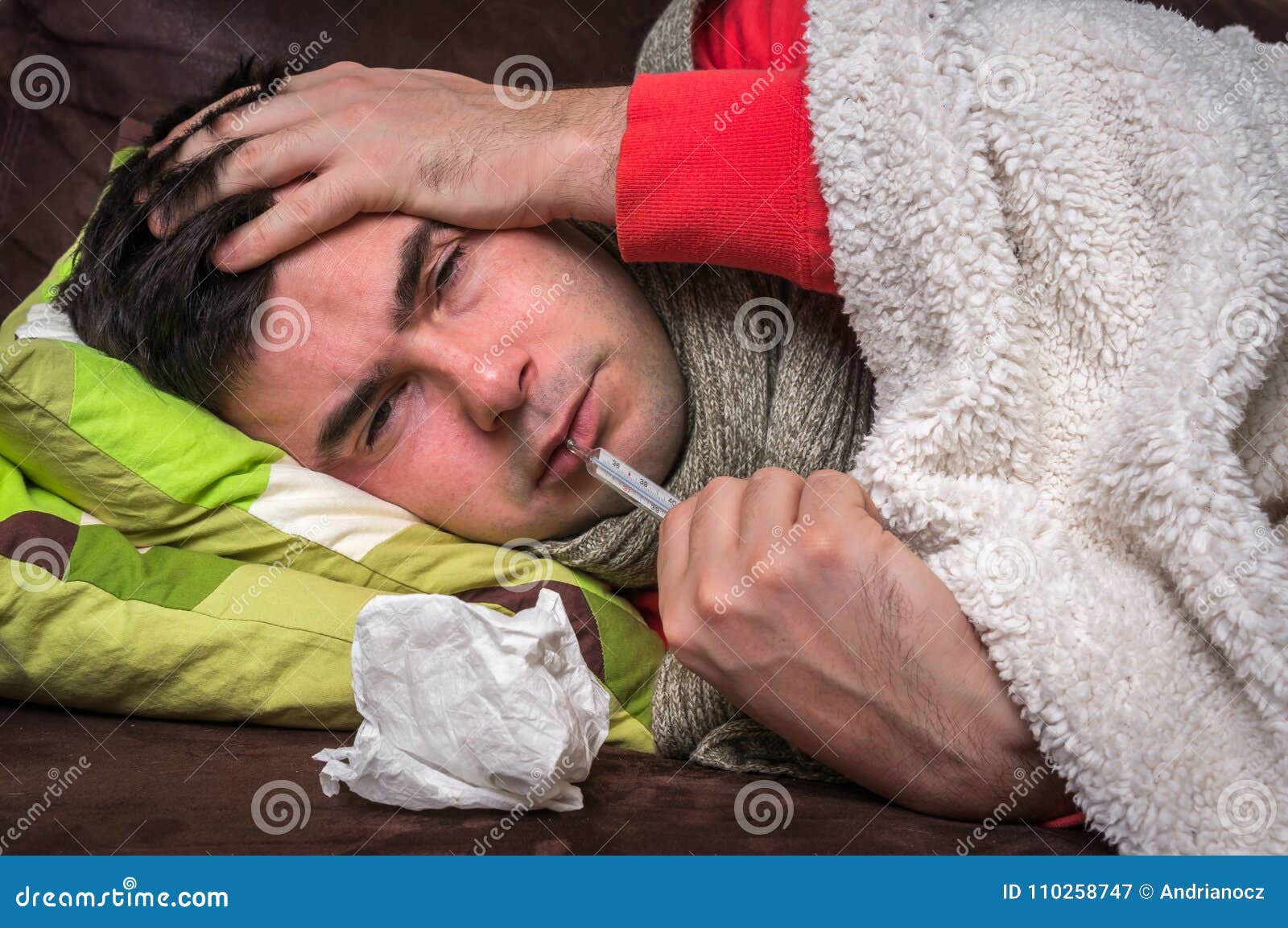 Sick Man Having Flu and Headache Stock Image - Image of medical, cough ...