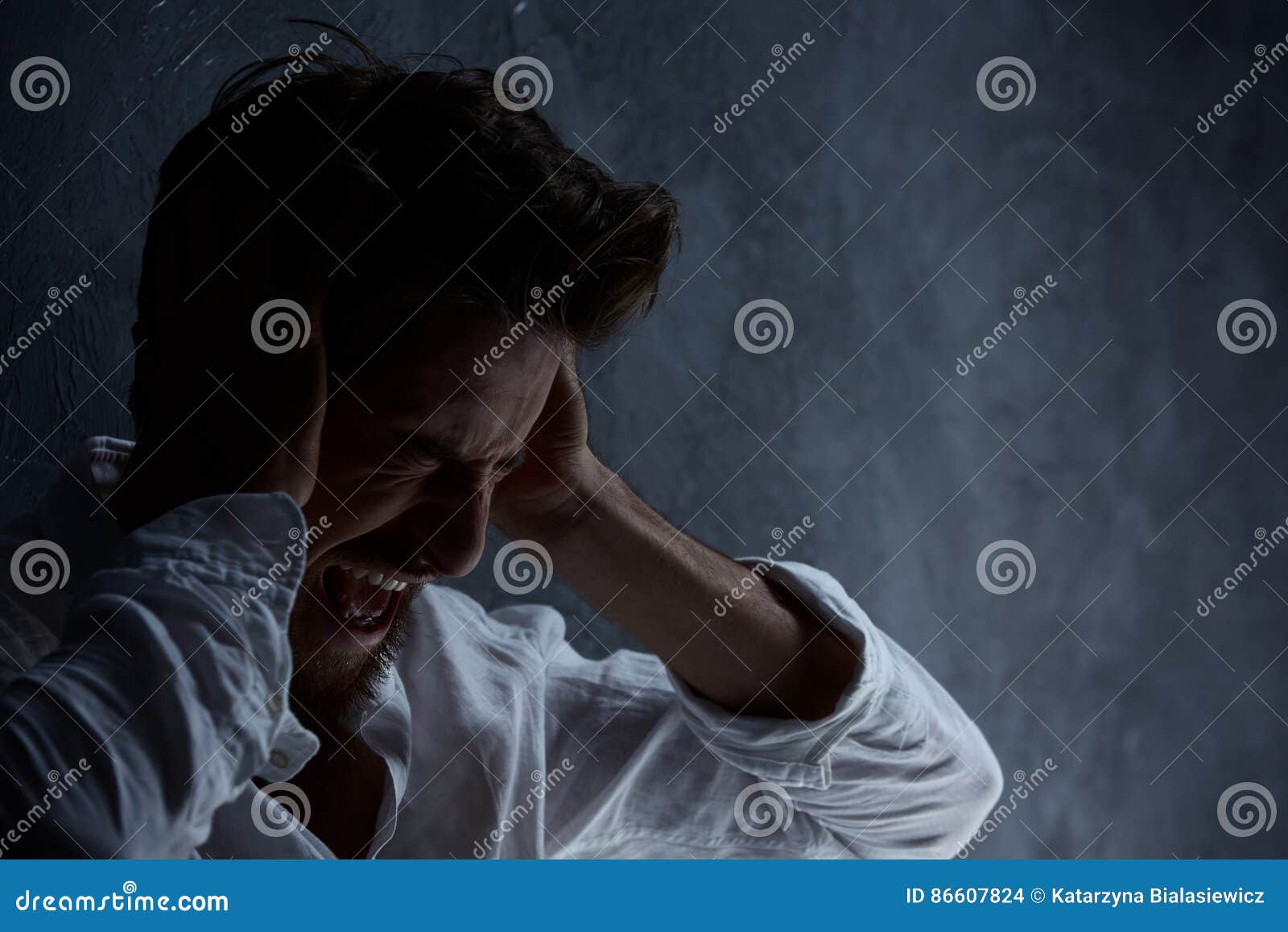 Sick man hearing voices stock photo. Image of horror - 86607824
