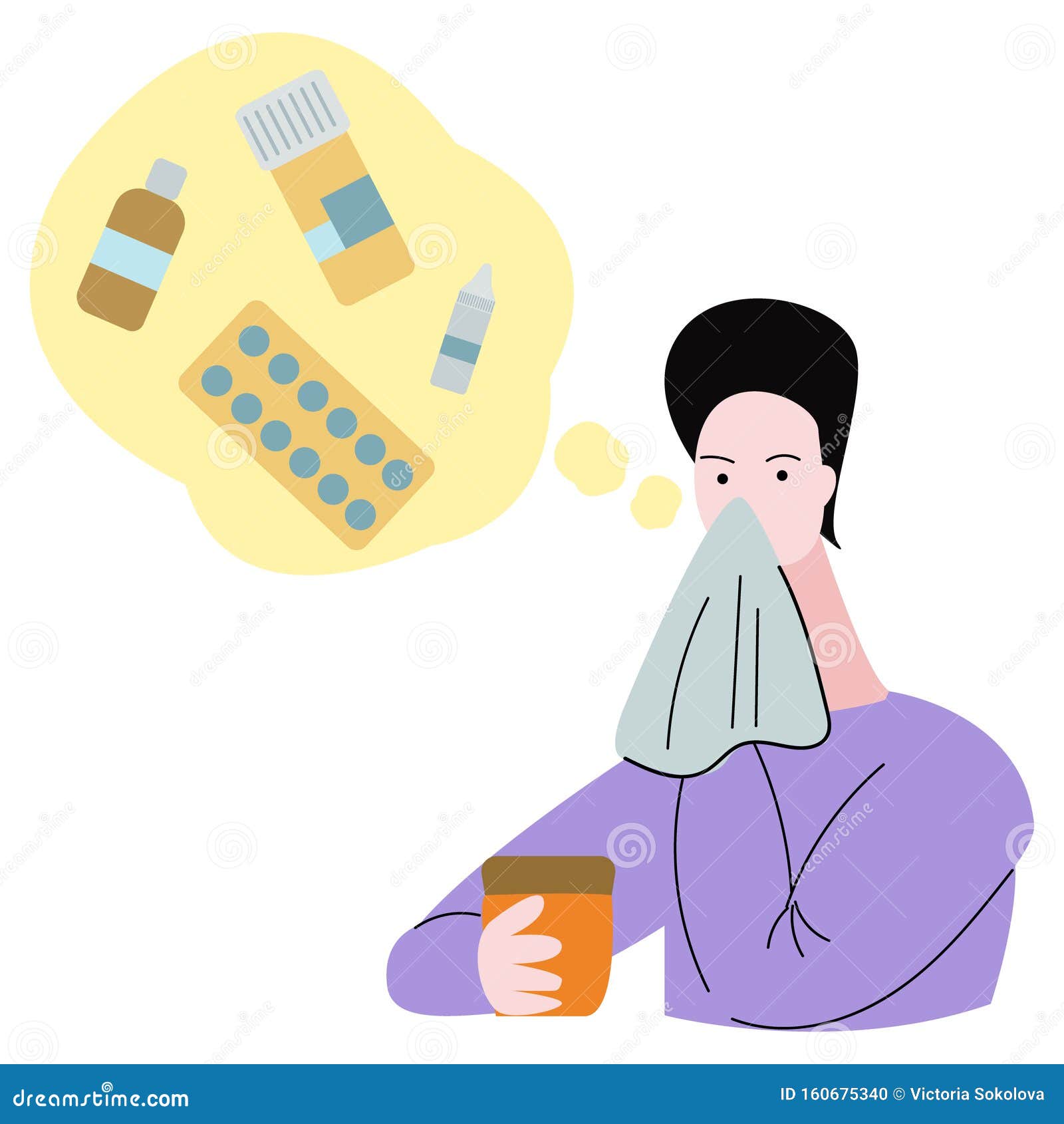 Sick Man Holding That Face With A Handkerchief Stock Vector