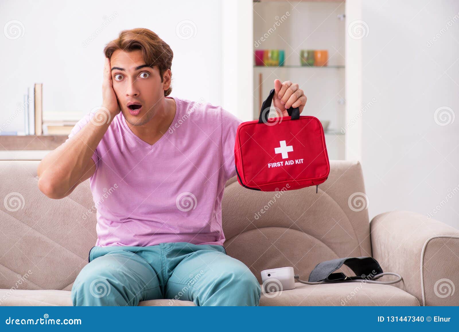 The Sick Man at Home with First Aid Kit Stock Photo - Image of ...